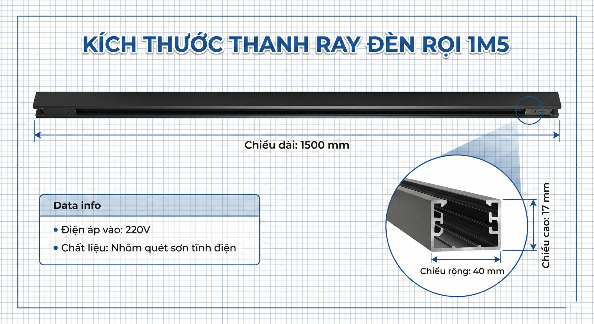 Kích Thước Thanh Ray Đèn Rọi Phổ Biến Trên Thị Trường - Đèn Toàn Lợi