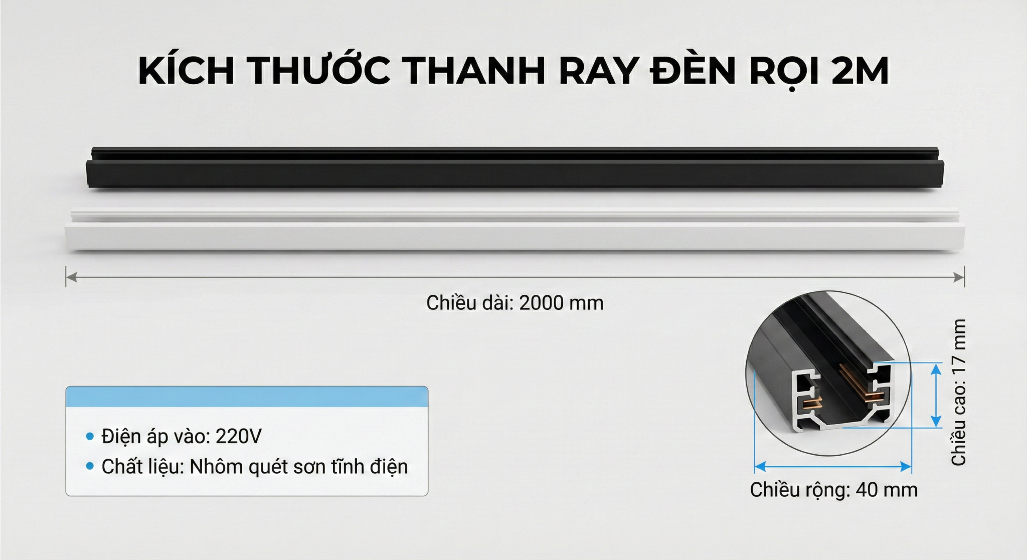Kích Thước Thanh Ray Đèn Rọi Phổ Biến Trên Thị Trường - Đèn Toàn Lợi