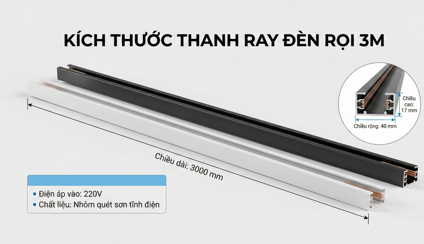 Kích Thước Thanh Ray Đèn Rọi Phổ Biến Trên Thị Trường - Đèn Toàn Lợi
