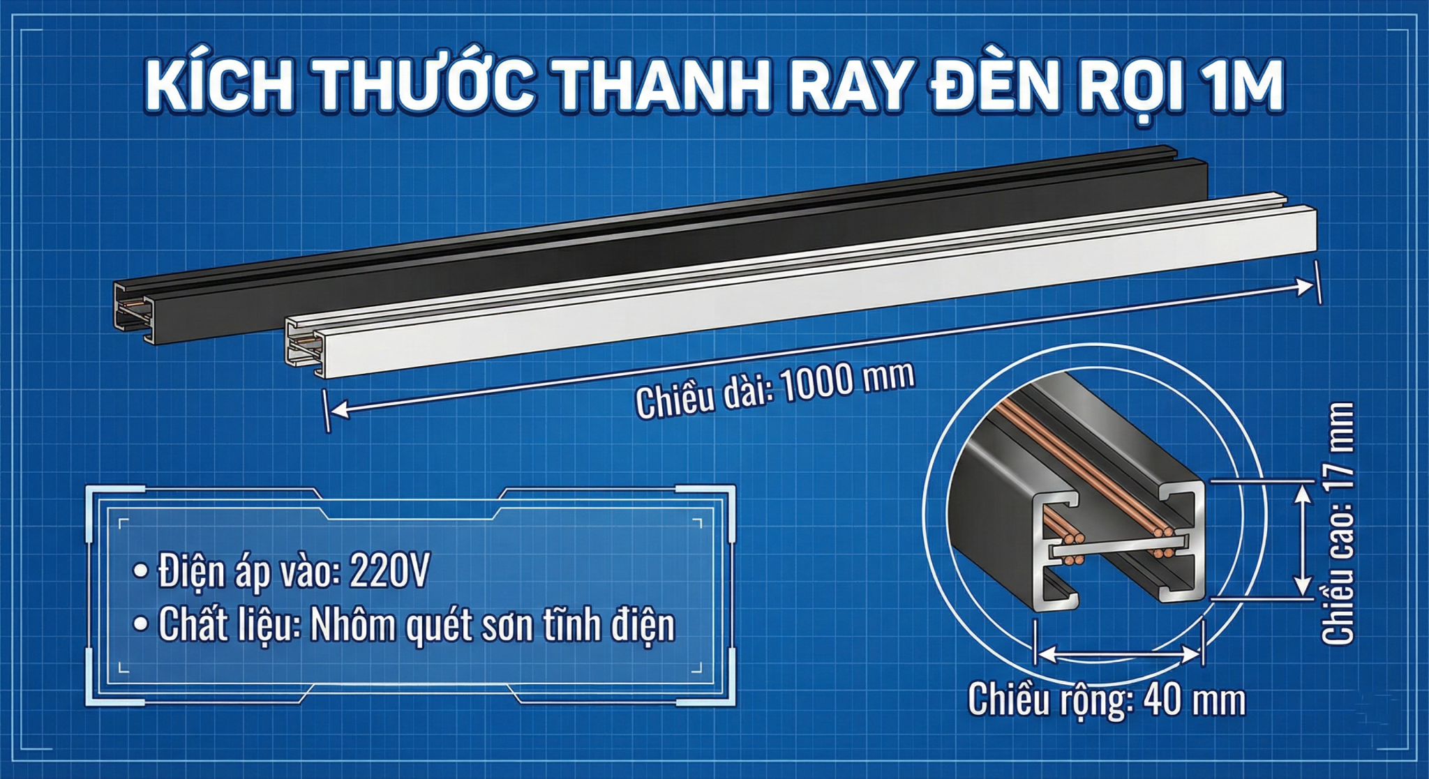 Kích Thước Thanh Ray Đèn Rọi Phổ Biến Trên Thị Trường - Đèn Toàn Lợi